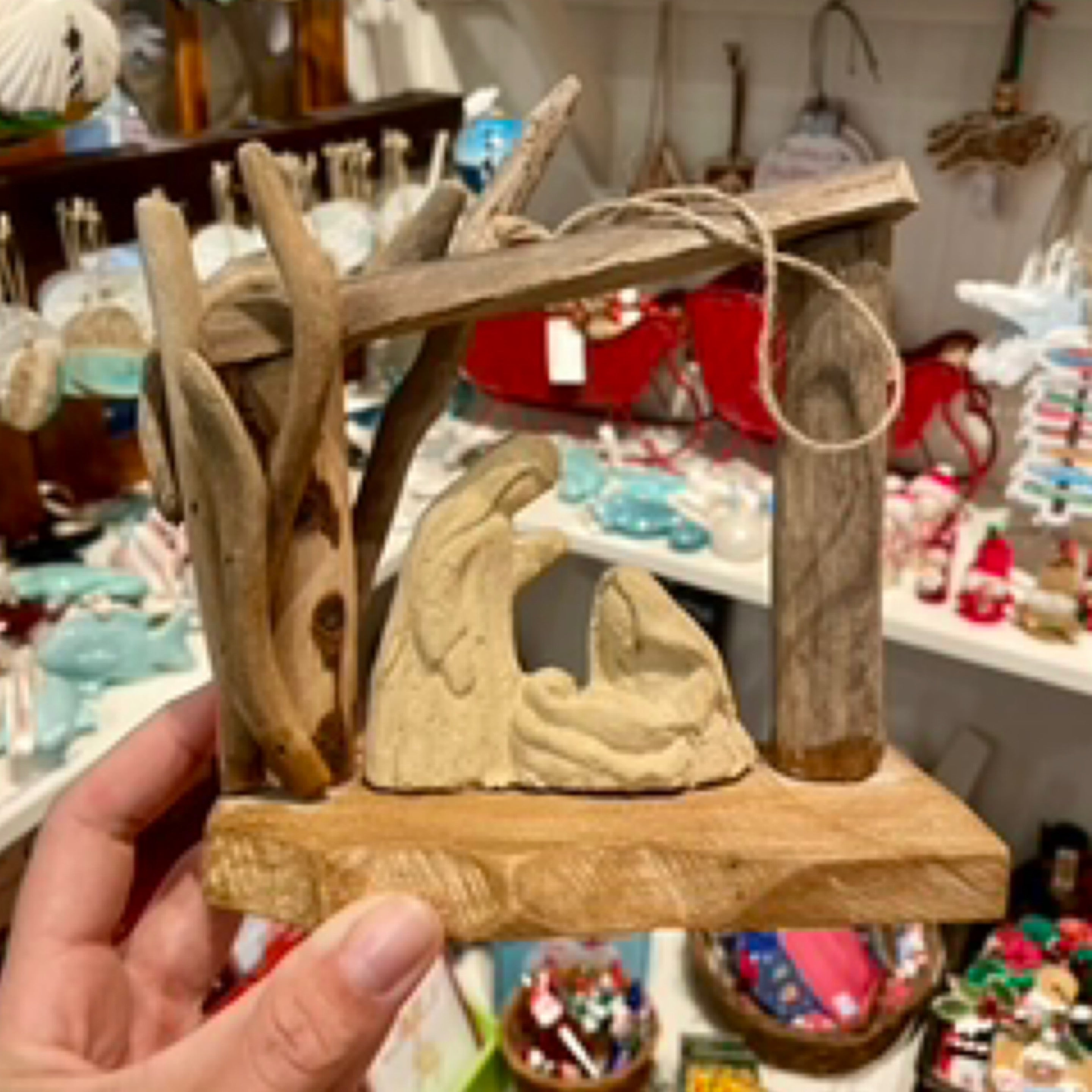 Driftwood Nativity with Lean-to Roof, hanging | Old Gray House Gifts